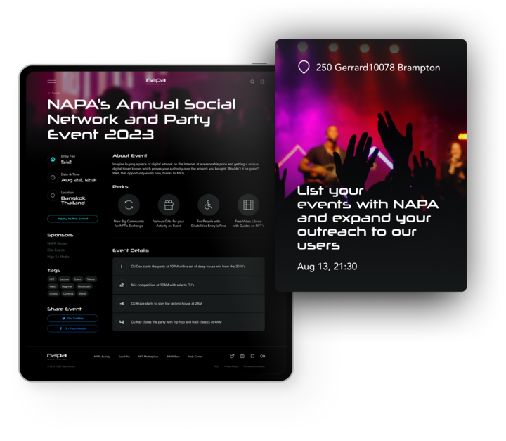 Customized events access tailored for NAPA token holders